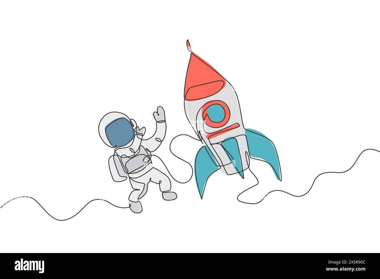 One continuous line drawing of spaceman astronaut science discovering cosmos galactic with ...