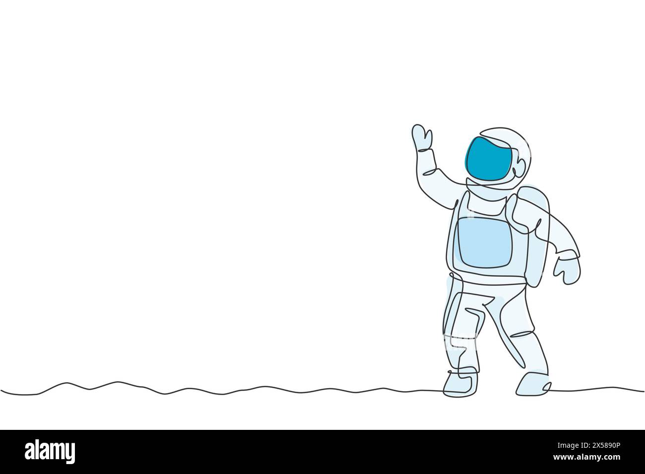 Single continuous line drawing of young cosmonaut scientist discovering ...