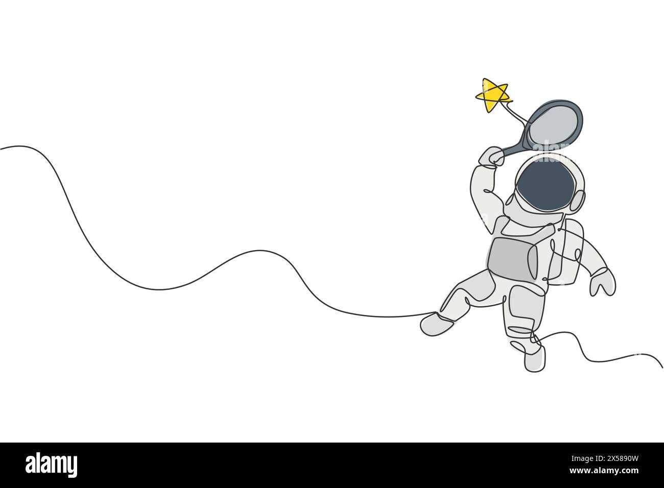 One continuous line drawing of cosmonaut exploring outer space ...