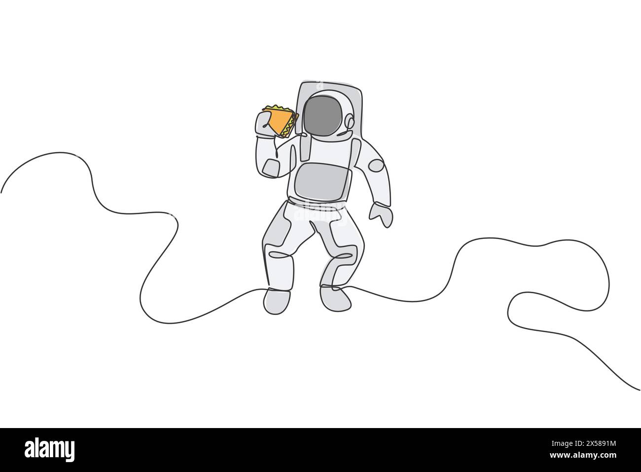 One single line drawing of astronaut flying in cosmos galaxy while ...