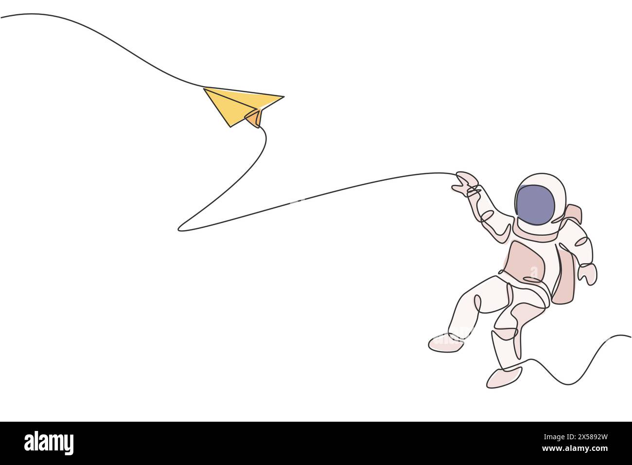 One single line drawing of space man astronaut exploring outer space ...