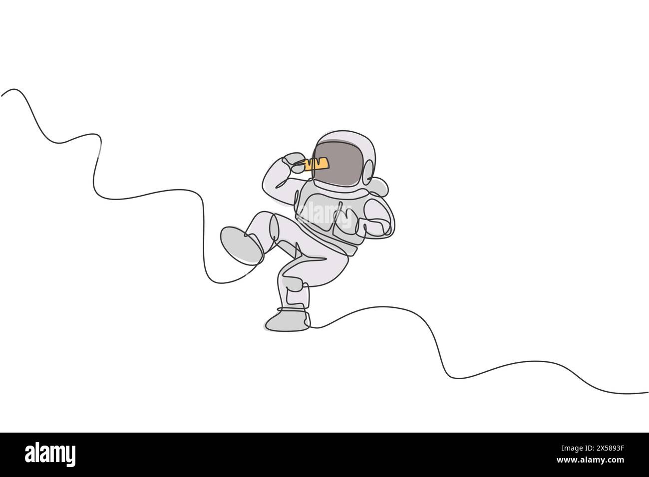 One continuous line drawing of cosmonaut eating sweet milk chocolate ...