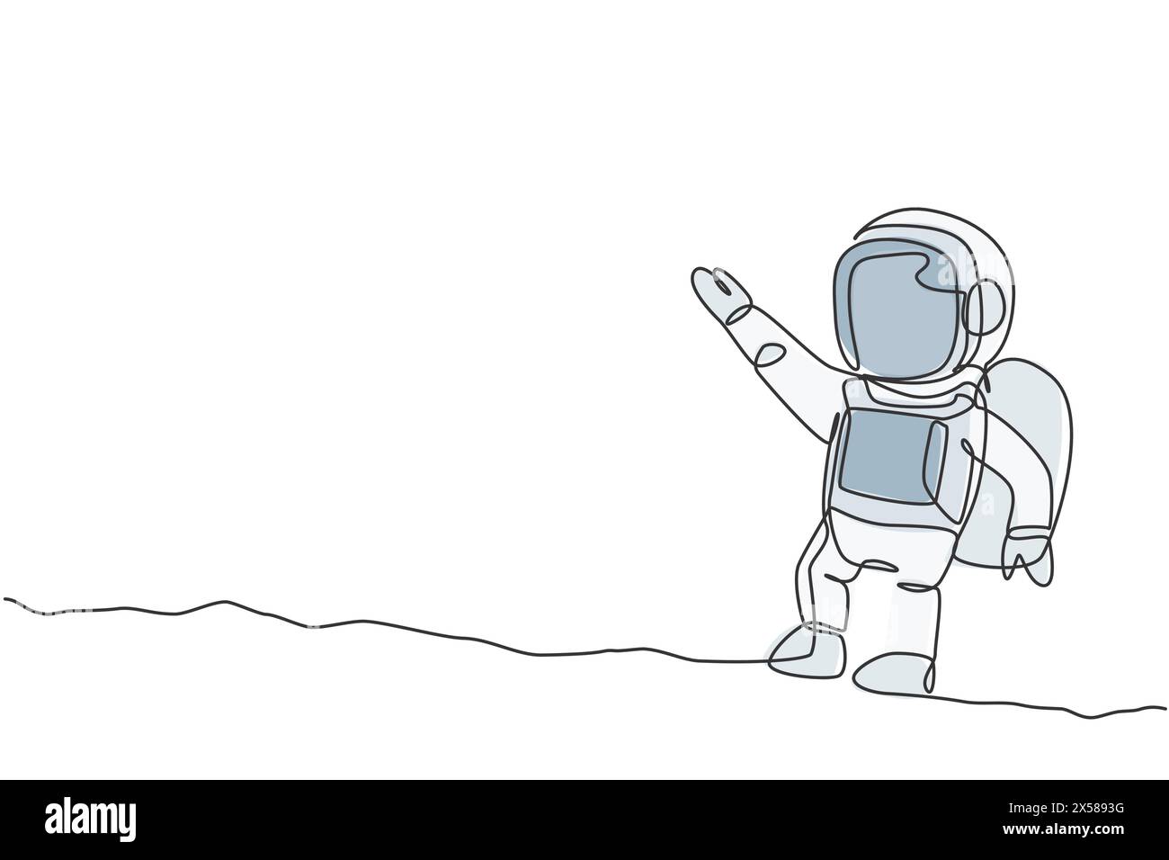 One continuous line drawing of young astronaut scientist exploring ...