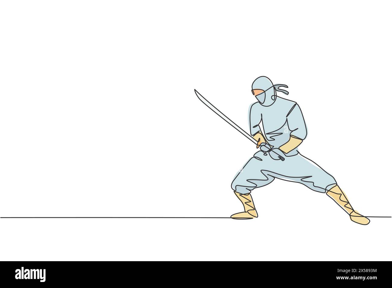 One single line drawing of young energetic Japanese traditional ninja ...
