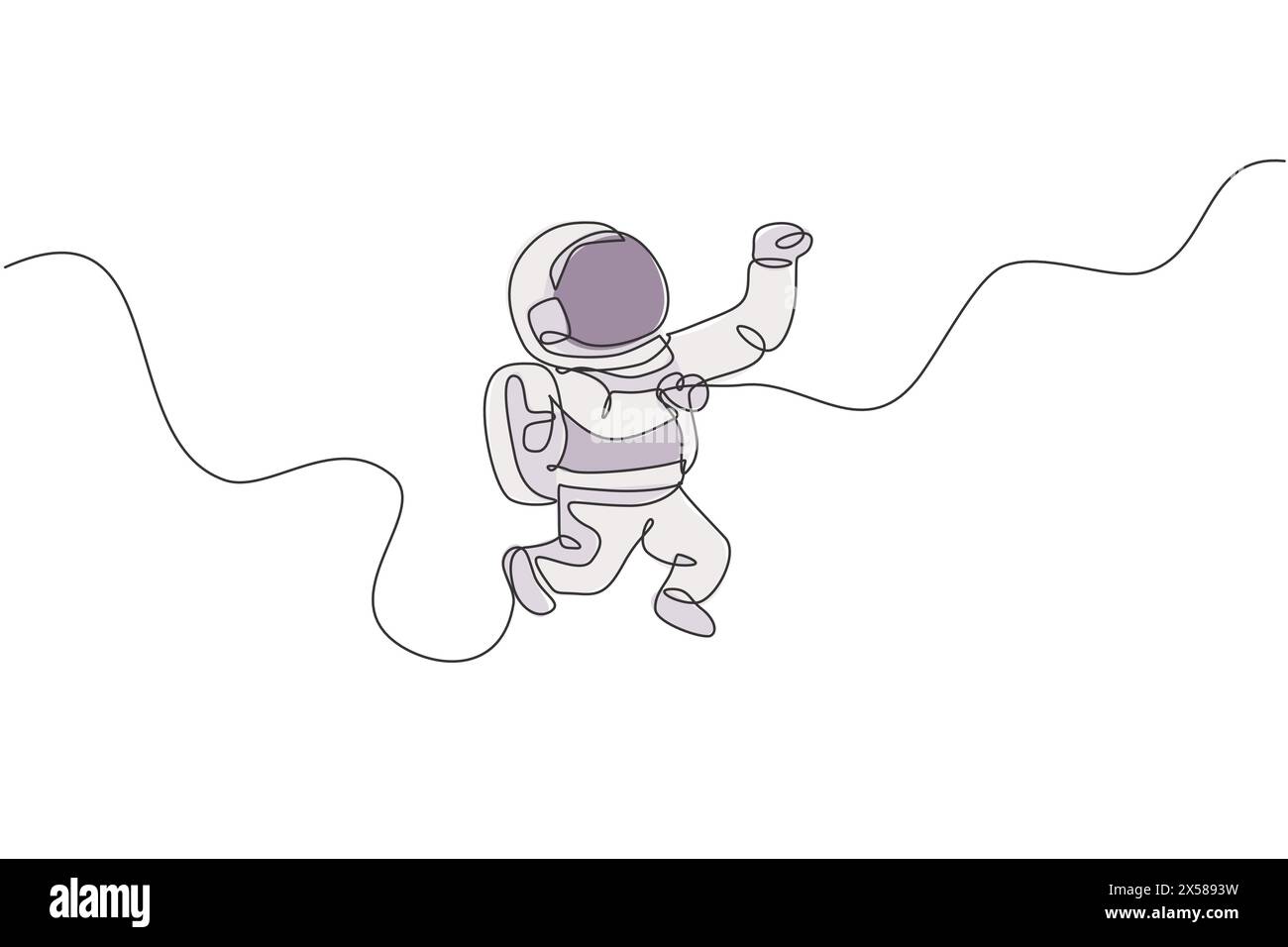 Single continuous line drawing of young cosmonaut scientist discovering ...