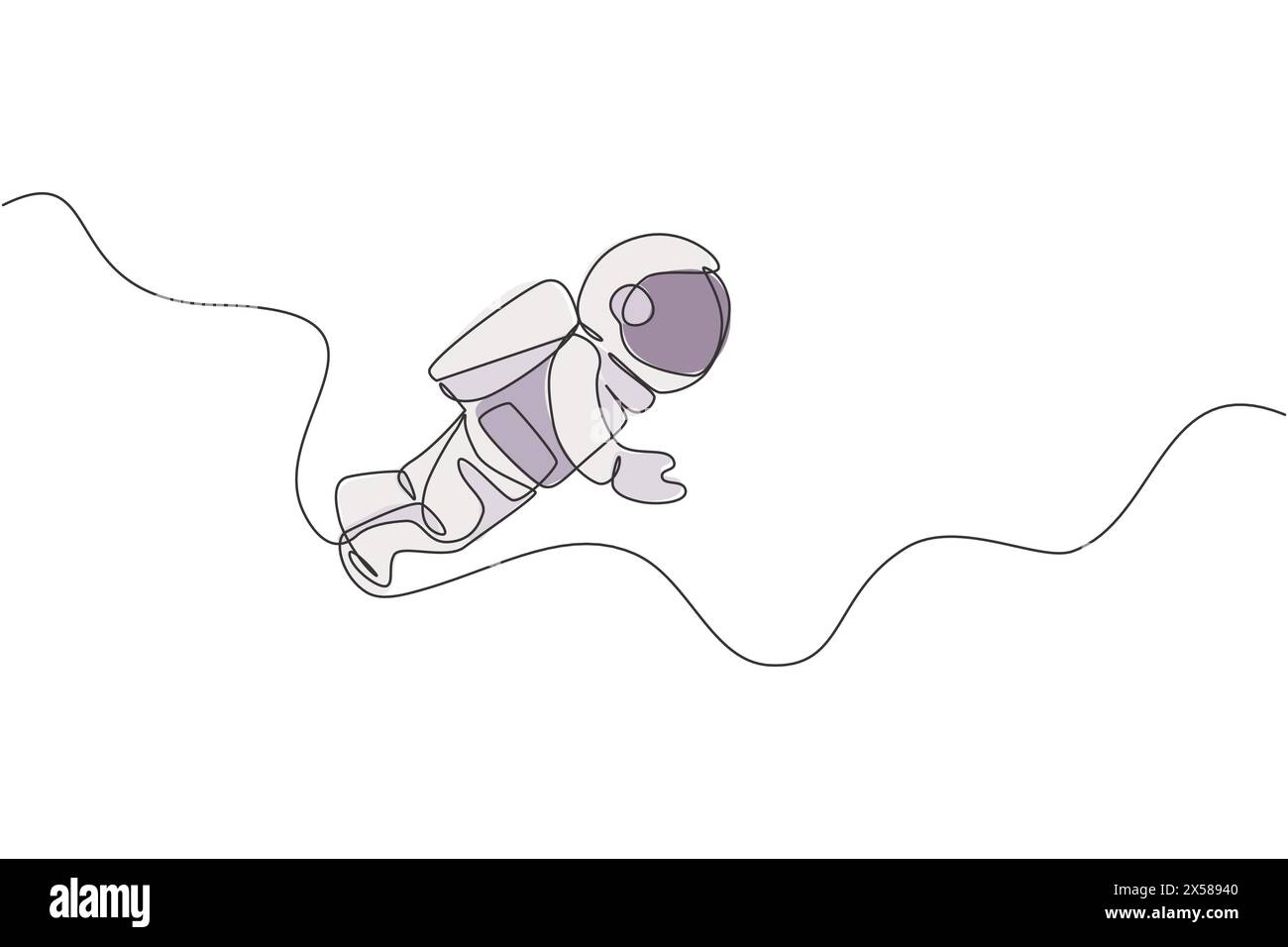 One single line drawing of young astronaut in spacesuit flying at outer ...