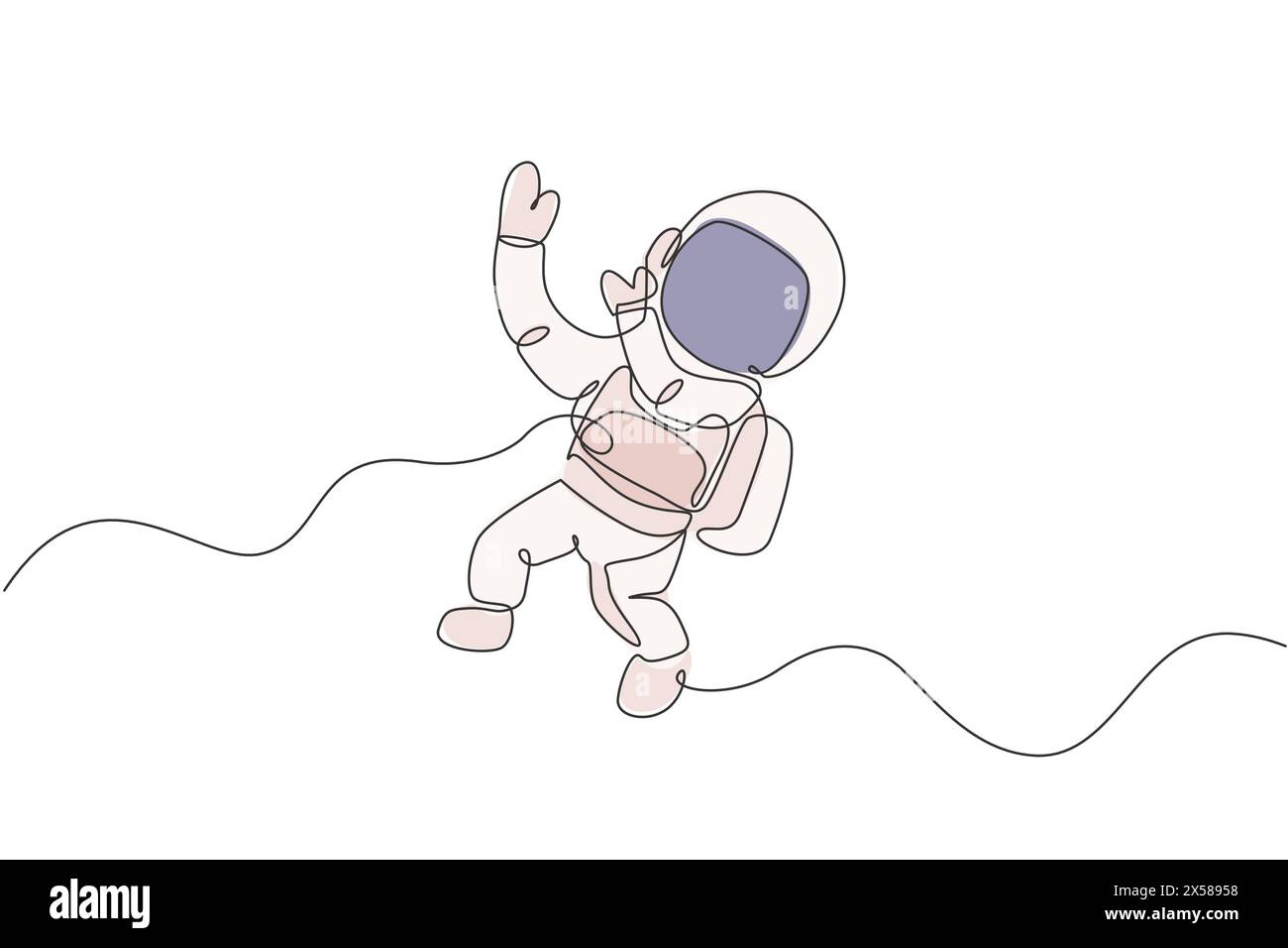 Single continuous line drawing of young cosmonaut scientist discovering ...