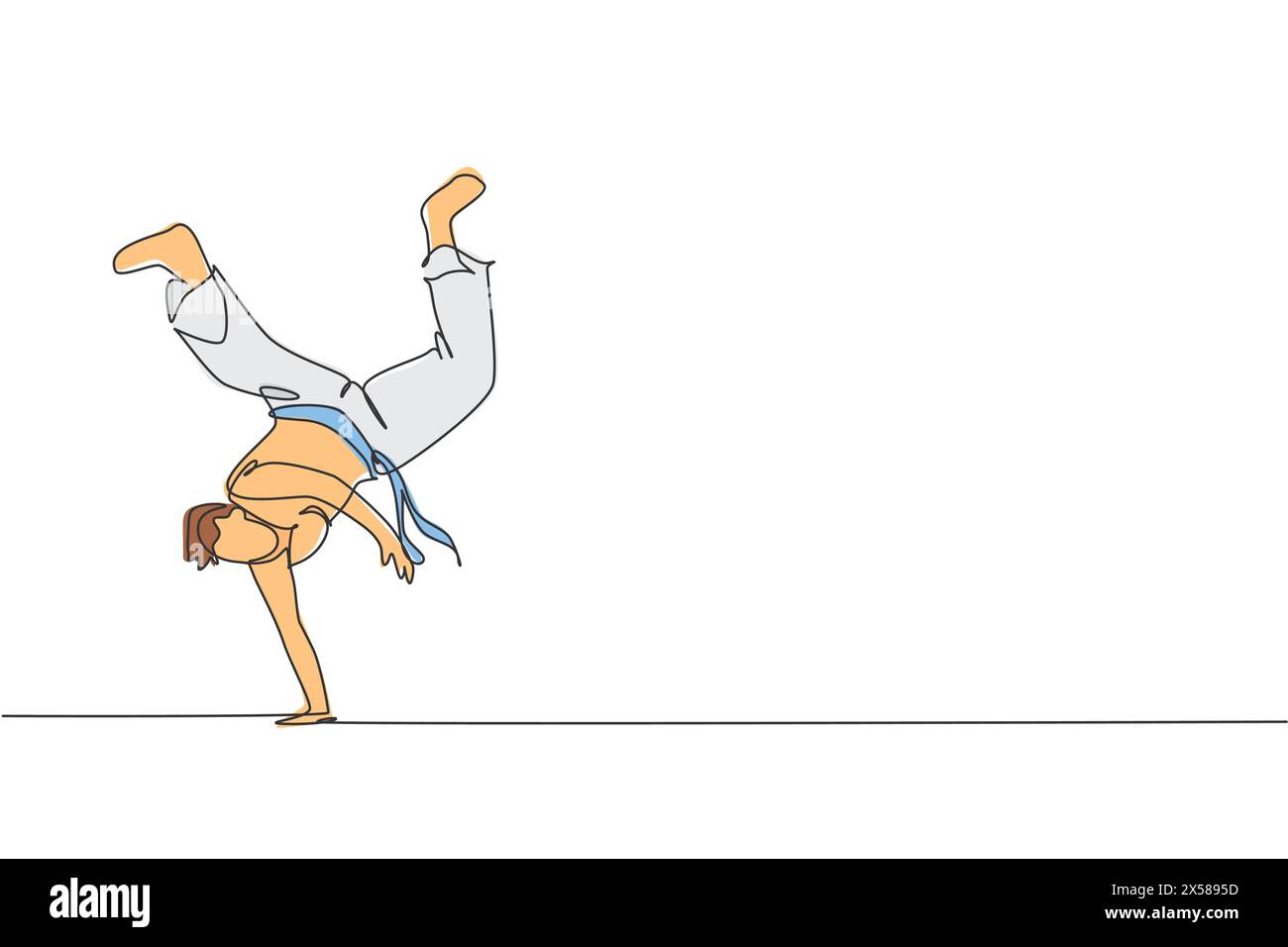 One single line drawing of young energetic man capoeira dancer perform dancing fight vector ...