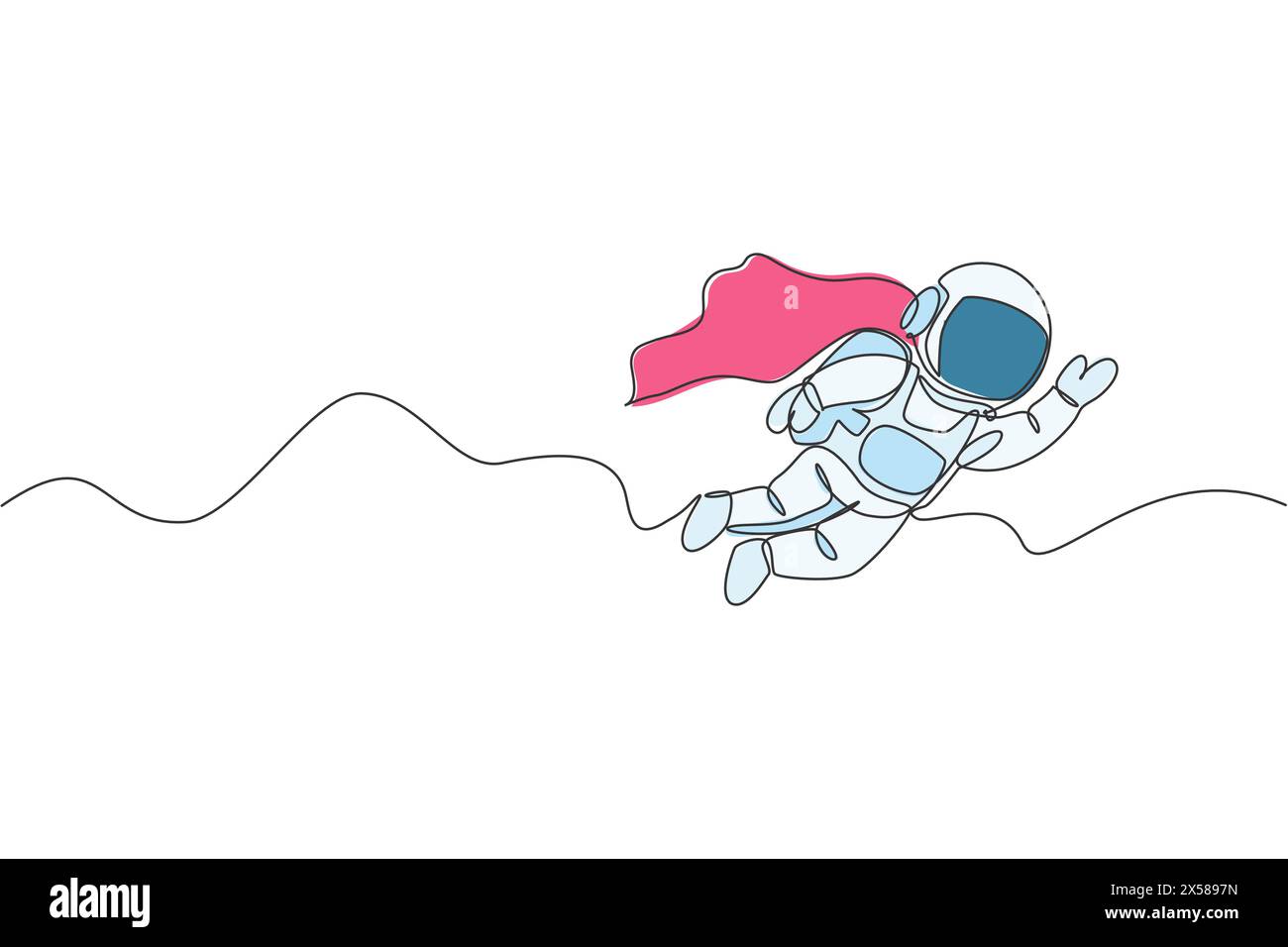 One single line drawing of space man astronaut exploring cosmic galaxy ...