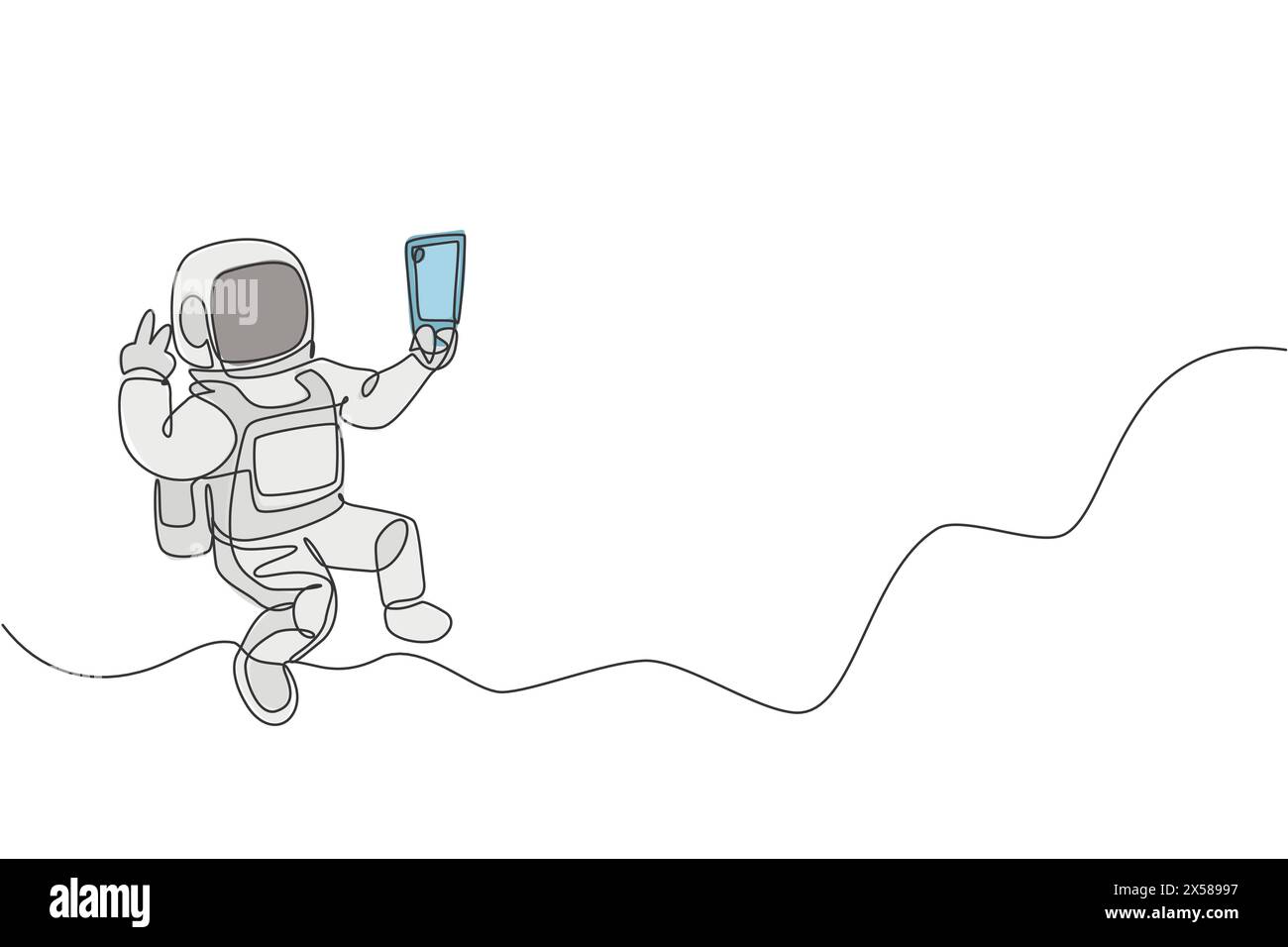 One single line drawing of space man astronaut exploring cosmic galaxy ...