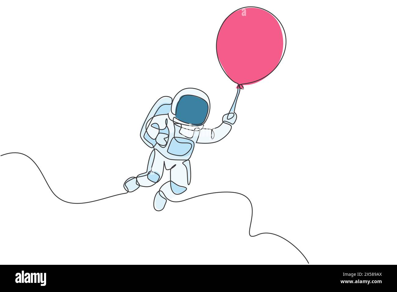 One single line drawing of space man astronaut exploring cosmic galaxy ...