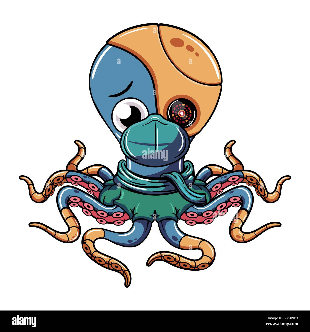 Cartoon cyborg octopus character comics. Illustration for fantasy ...