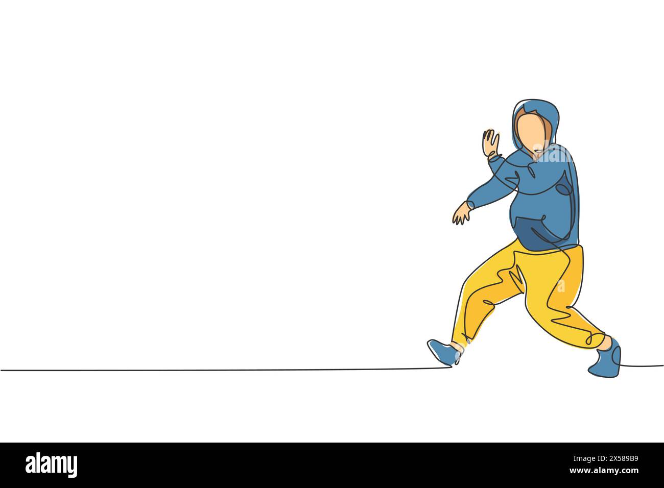 One single line drawing of young modern street dancer man with hoodie ...