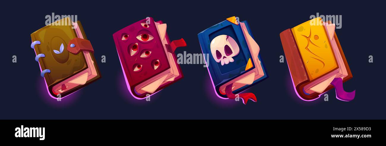 Ancient magic spell books set isolated on black background. Vector ...