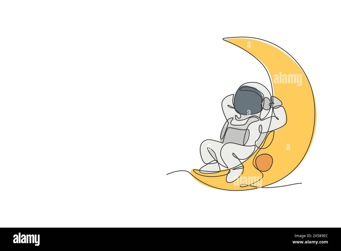 One single line drawing of space man astronaut exploring cosmic galaxy ...