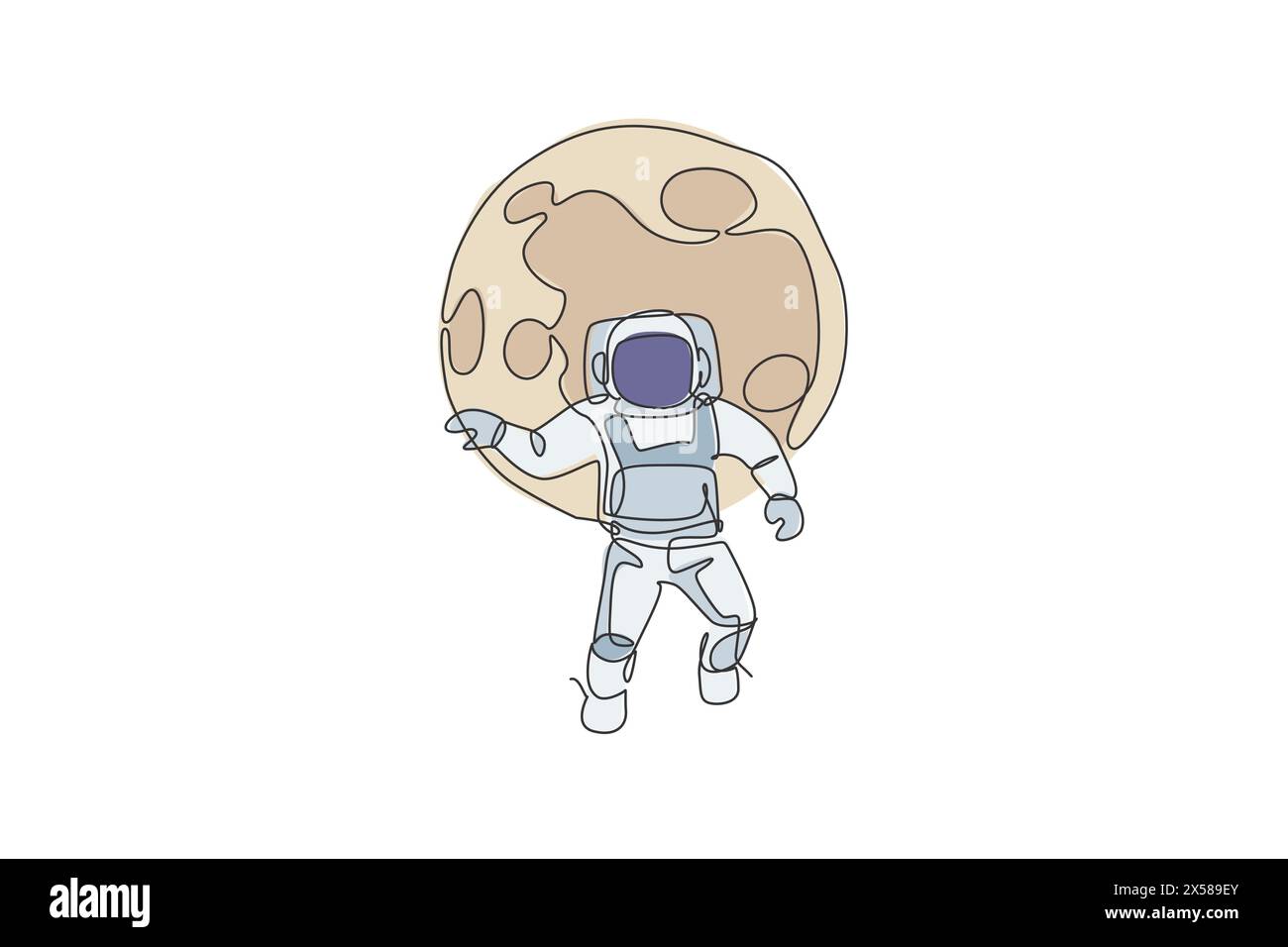One single line drawing of space man astronaut exploring cosmic galaxy ...