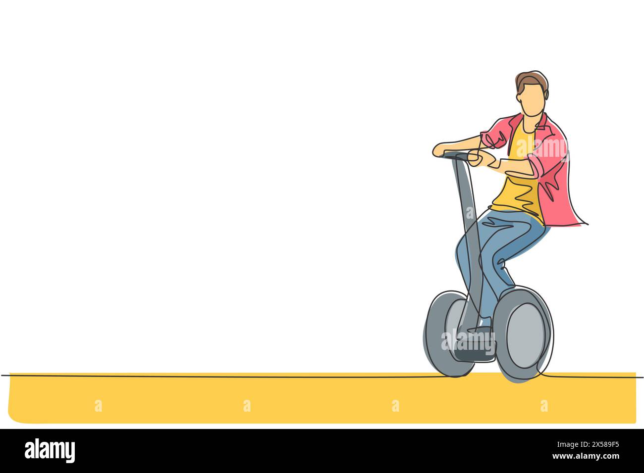 Single continuous line drawing of young happy man riding electric kick ... Single continuous line drawing of young happy man riding electric kick ...