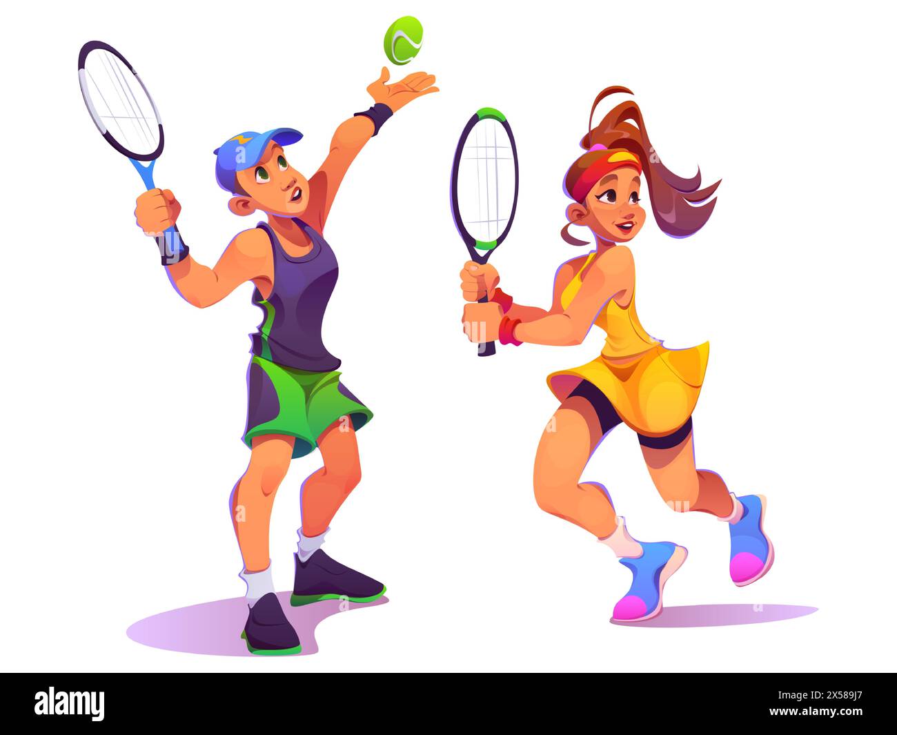 Tennis player girl and man vector illustration. People character in ...