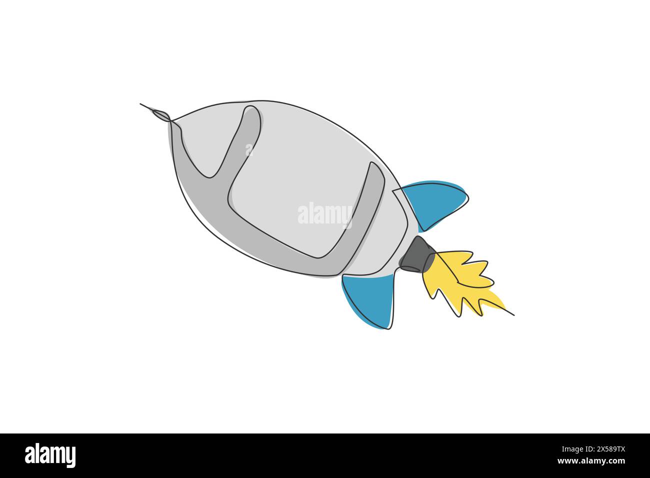 One continuous line drawing of simple retro spacecraft flying up to the ...