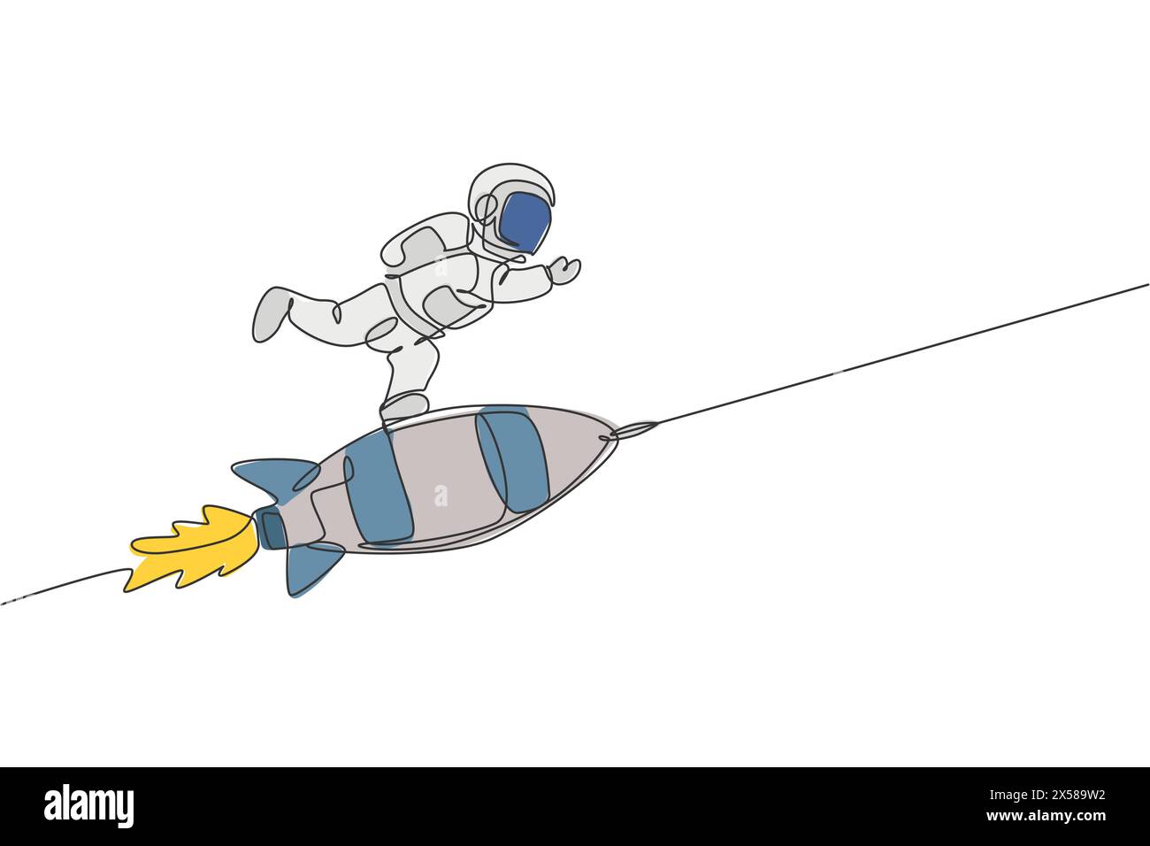 One single line drawing of astronaut in spacesuit floating and ...