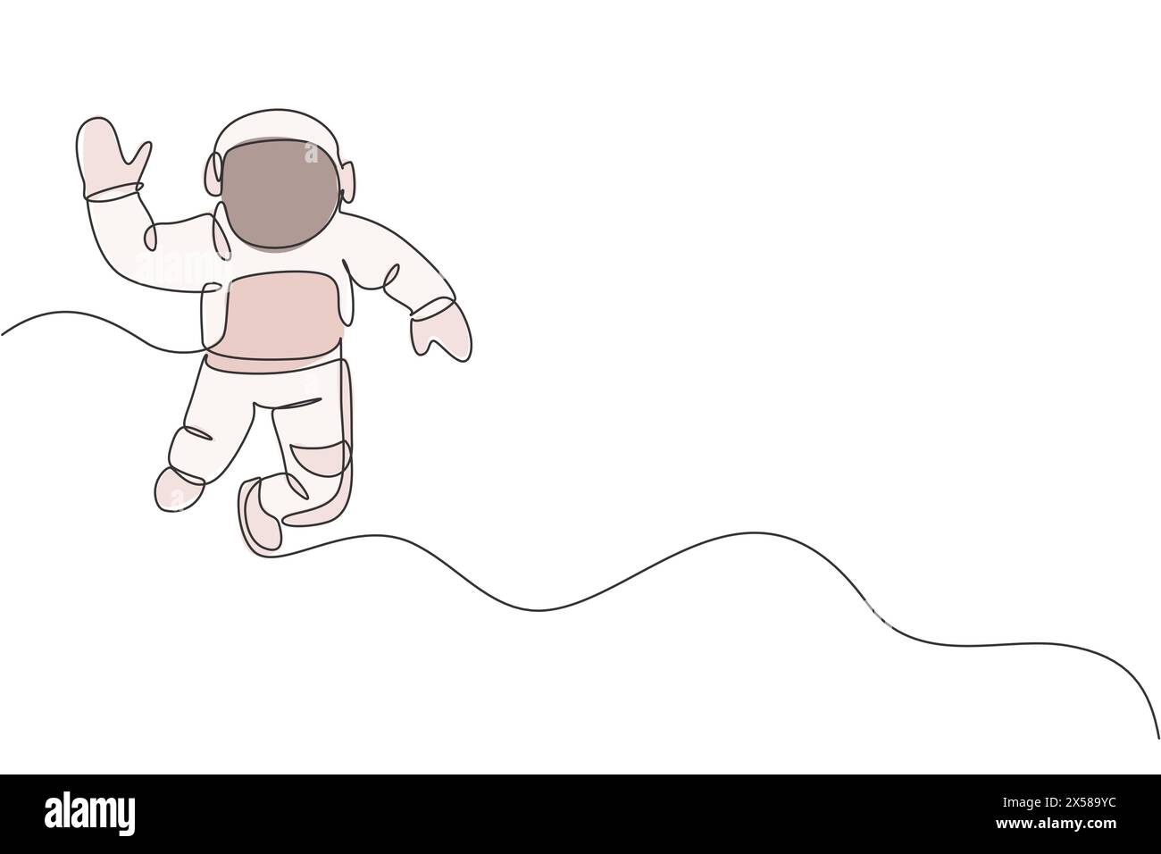 One single line drawing of young astronaut in spacesuit flying at outer ...
