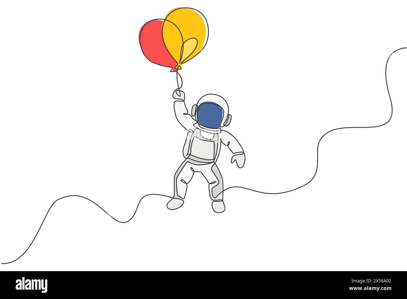One continuous line drawing of cosmonaut exploring outer space ...
