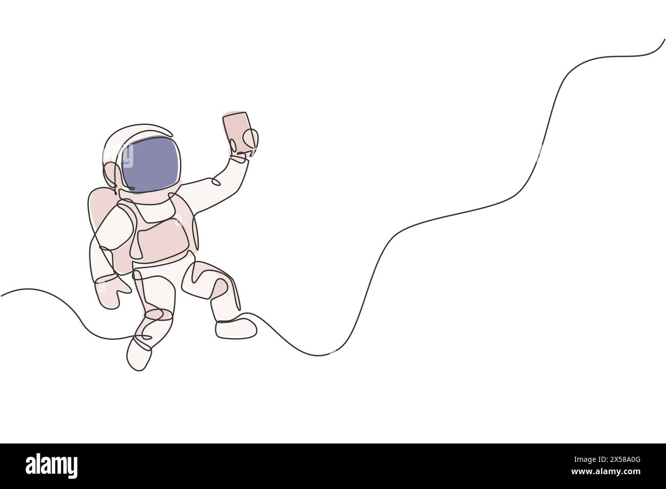 One continuous line drawing of cosmonaut exploring outer space ...