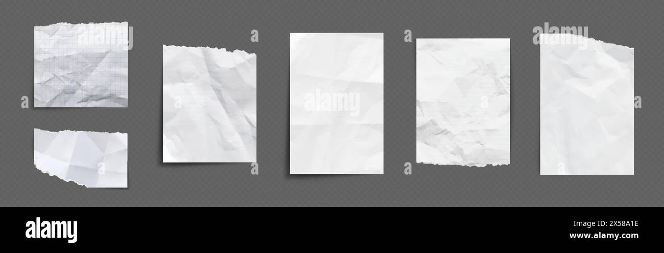 Paper pieces with wrinkles and torn edges. Realistic vector ...