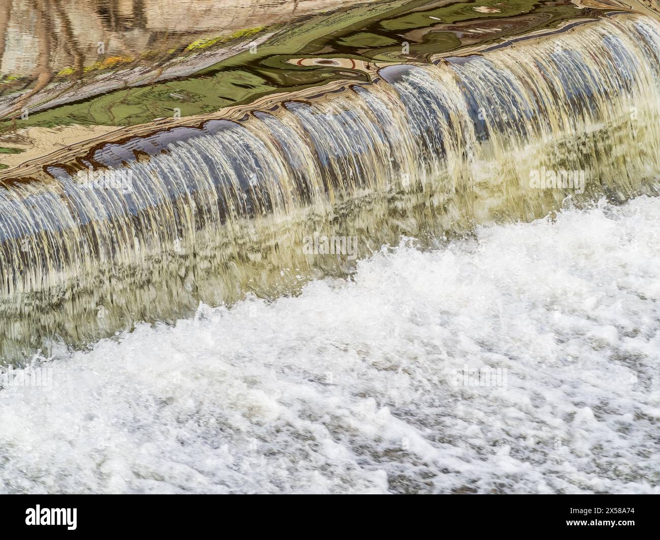 A small flat cascade in a calm river. Water background Stock Photo - Alamy