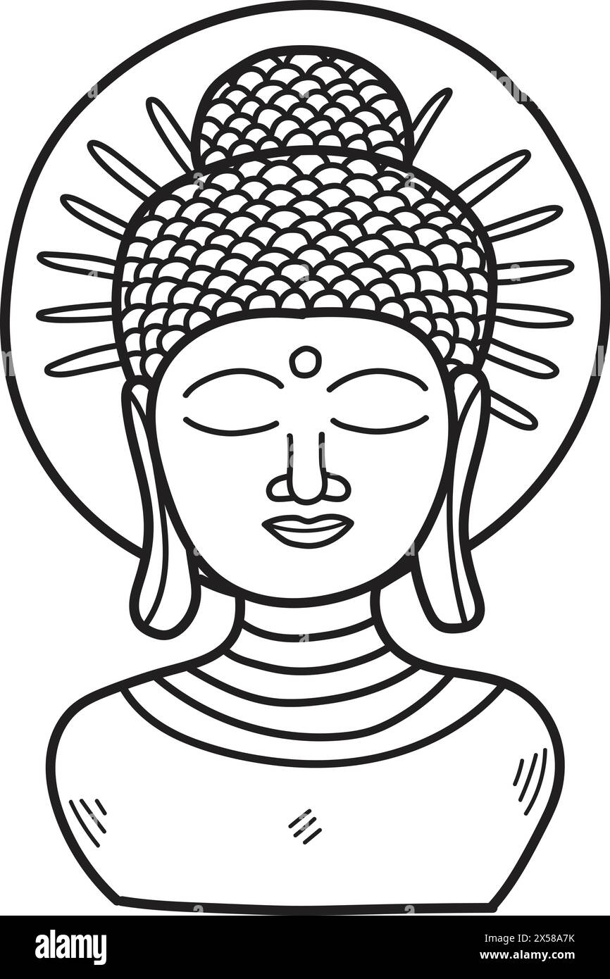 A drawing of a Buddha with a serene expression . The drawing is in ...