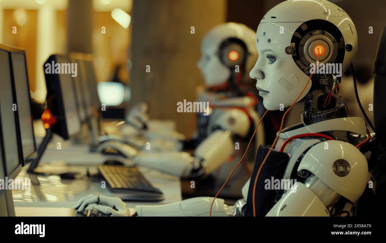 The picture of the robot working as the call center assistant and ...