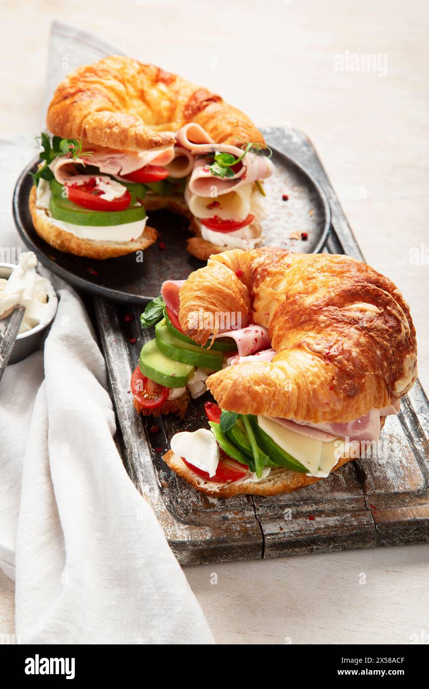Salted healthy breakfast on light background. Fresh sandwich with ...