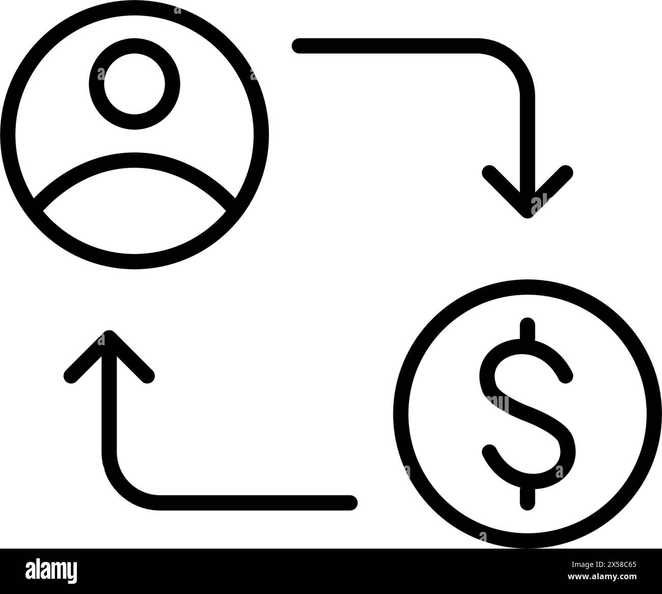 User and dollar symbols connected with arrows. Movement money between ...