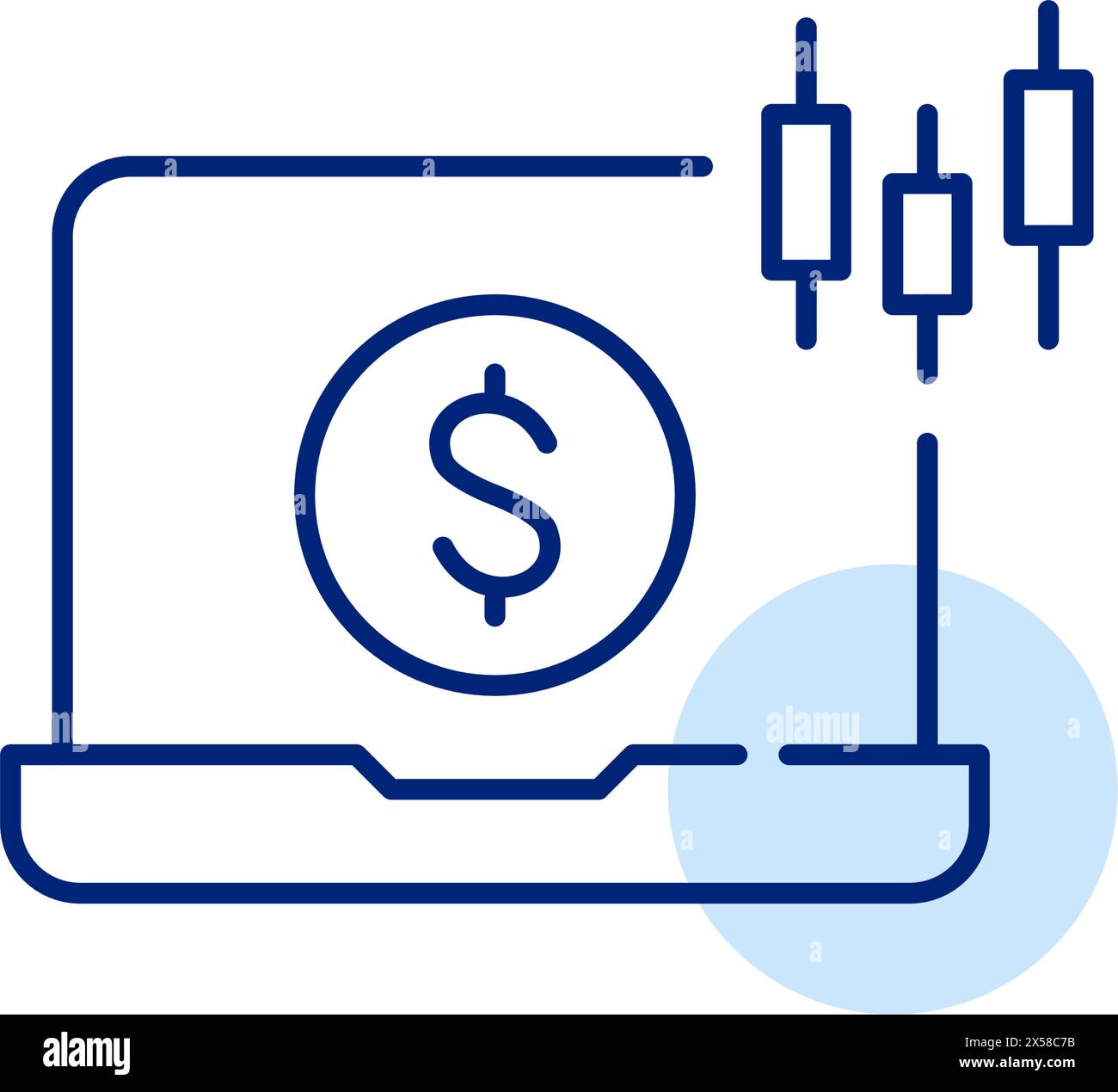 Laptop with dollar sign and stock trading candlestick bar chart ...