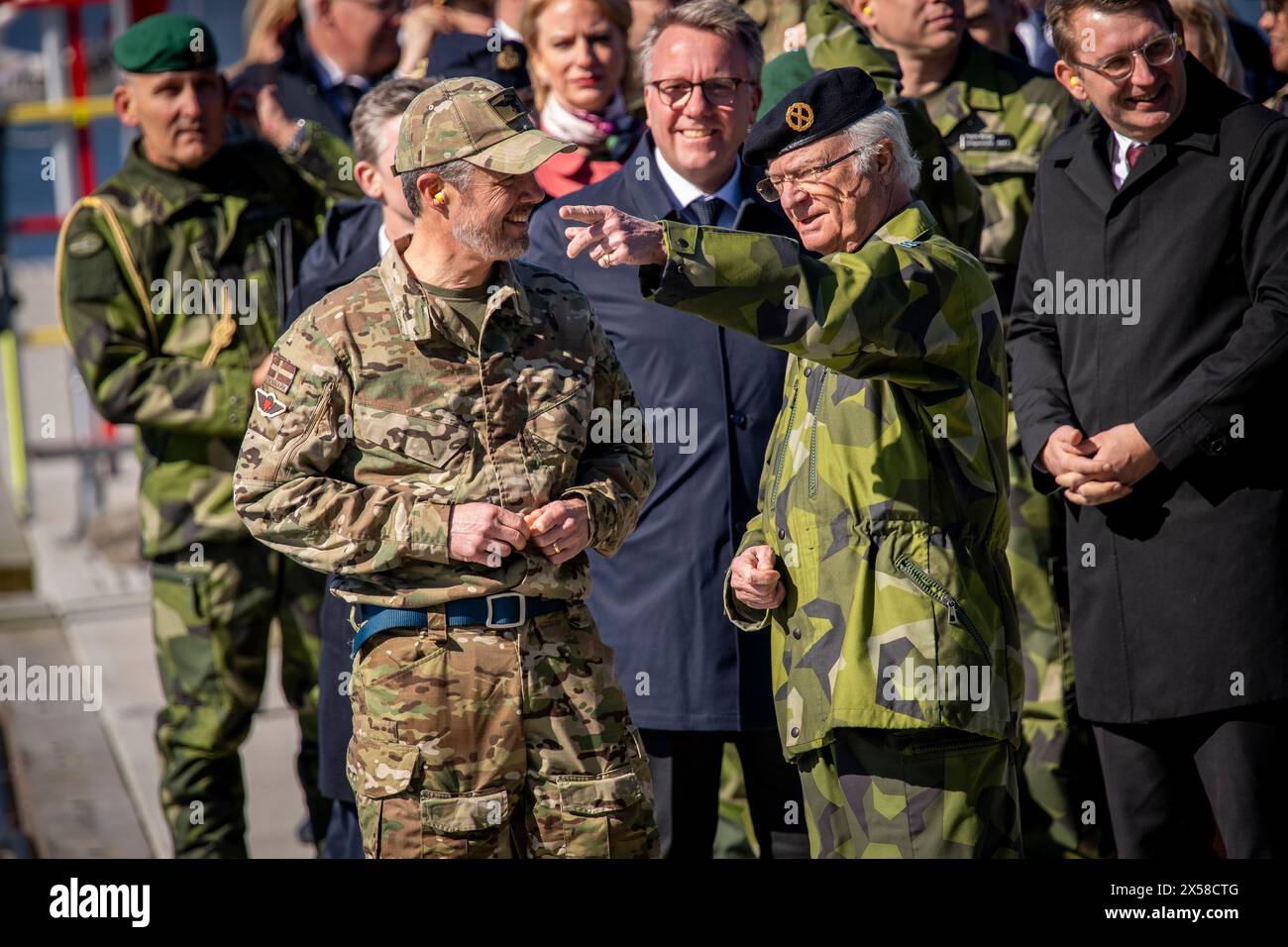 King Frederik X, King Carl XVI Gustaf and Prince Carl Philip oversee an ...