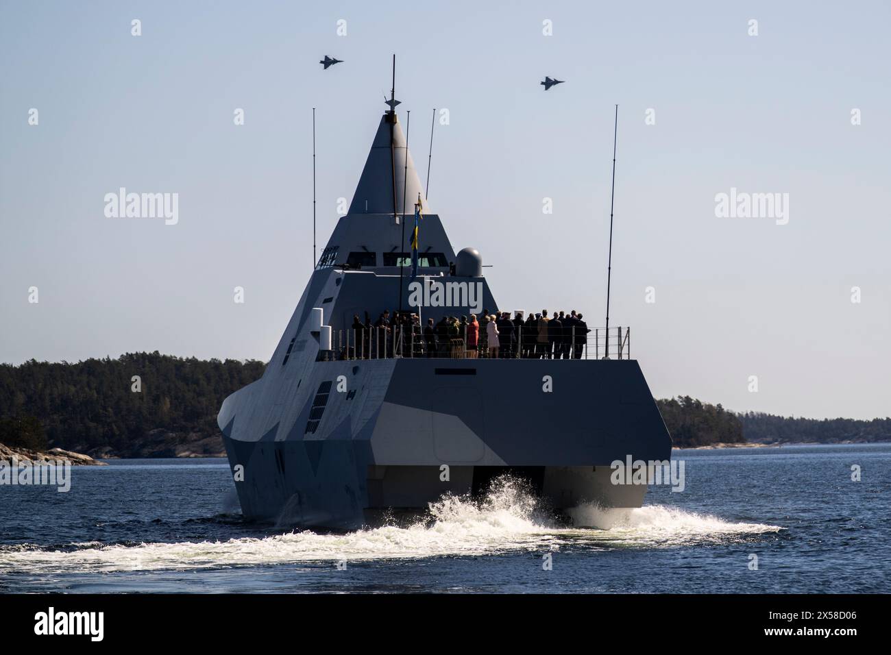 King Frederik X and King Carl XVI Gustaf watch a flyover of Swedish ...