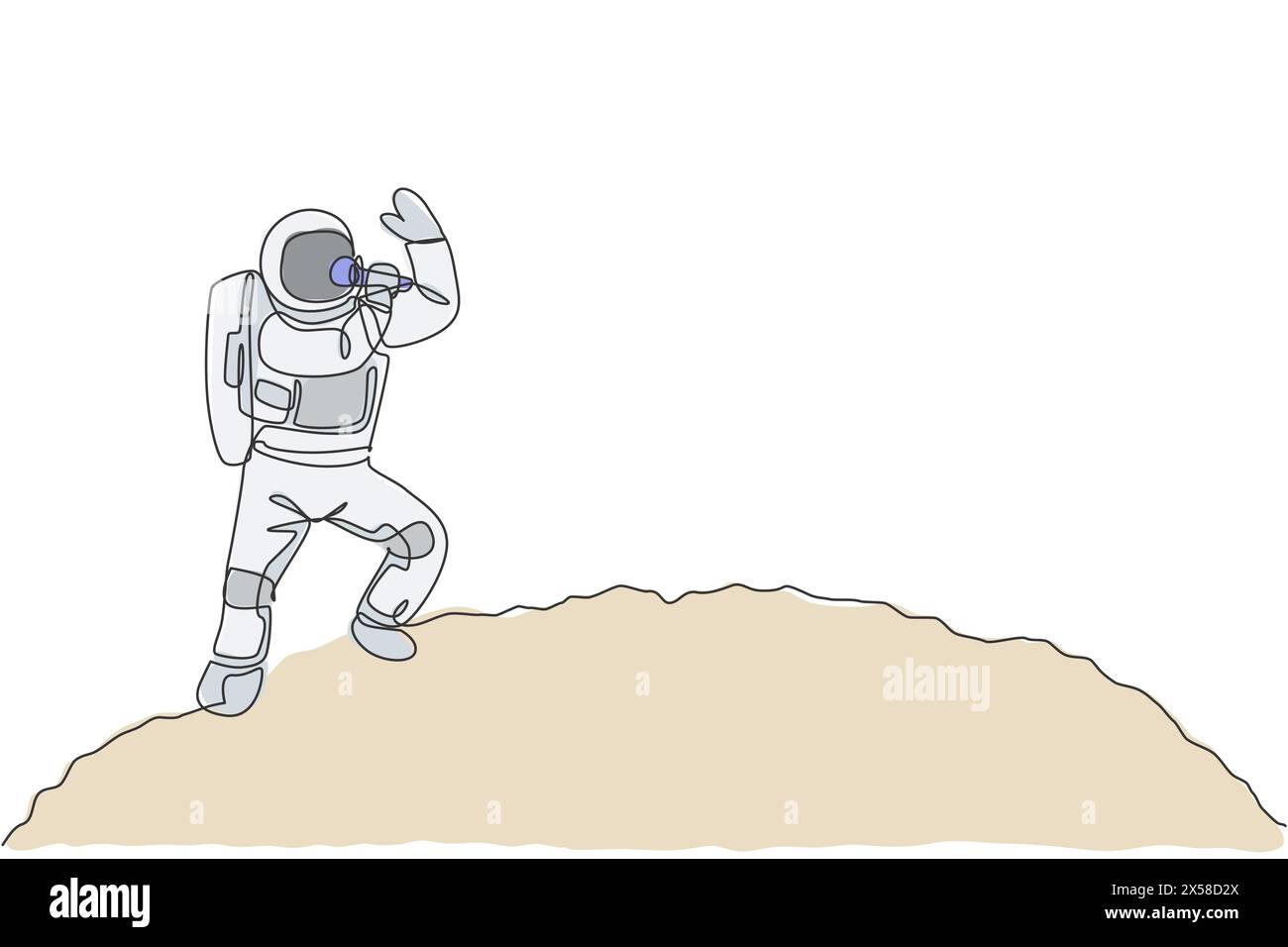 Single continuous line drawing astronaut singer singing a beautiful ...