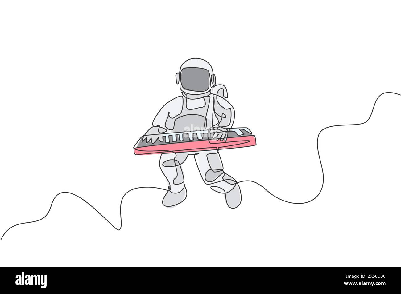 Single continuous line drawing of astronaut keyboardist playing ...