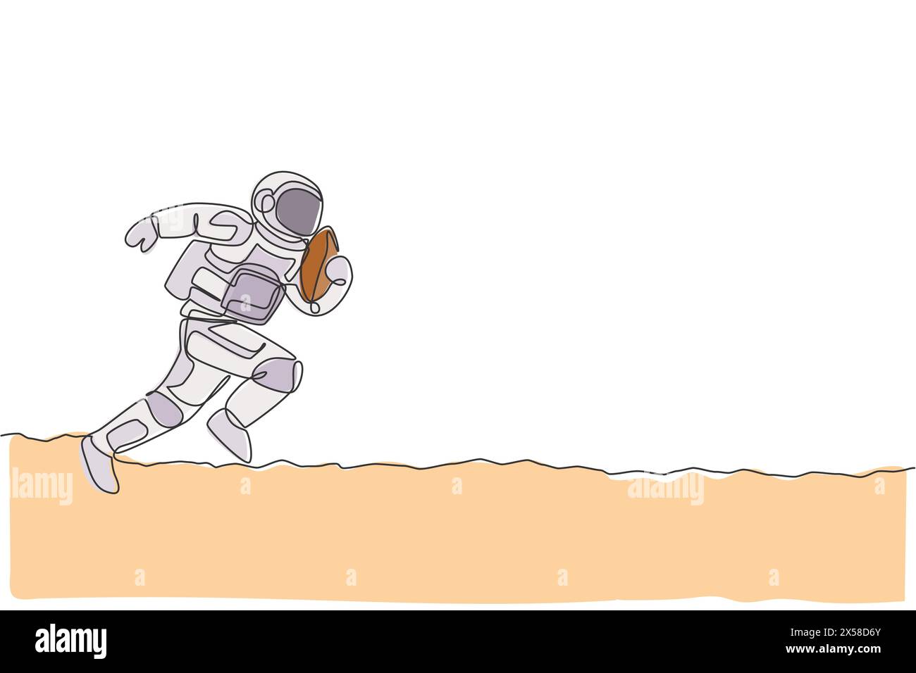 One continuous line drawing of astronaut practicing American football ...