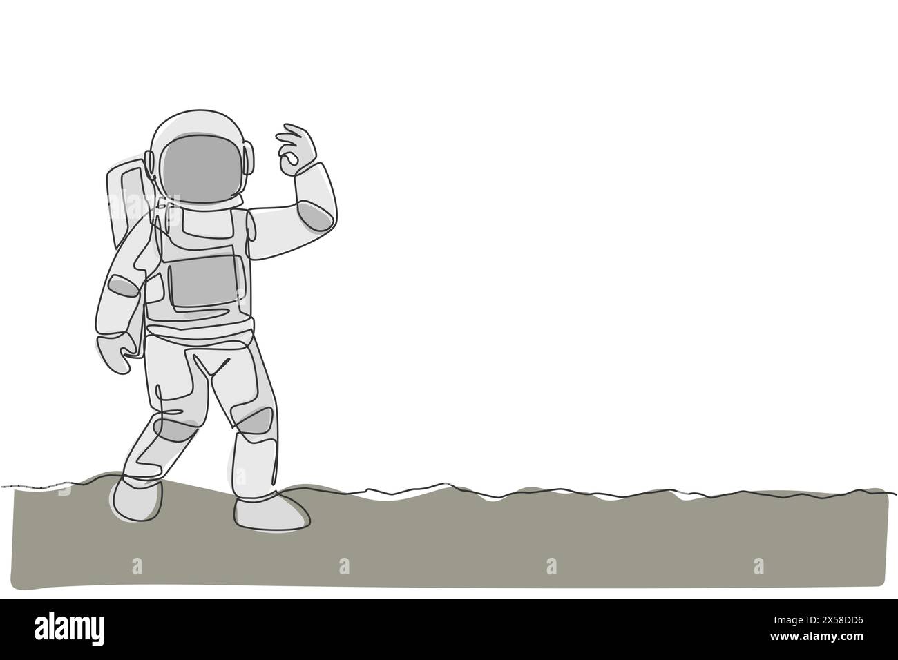 One single line drawing cosmonaut make okay gesture with his fingers in ...