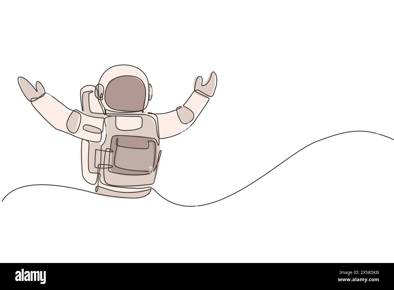 Single continuous line drawing of astronaut open his hands ready to hug ...