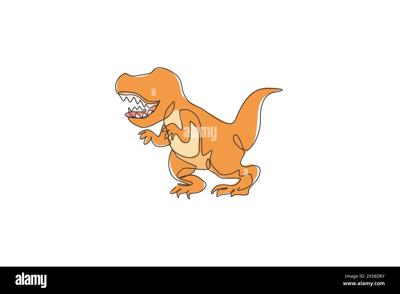 One continuous line drawing of roaring tyrannosaurus rex dinosaur ...