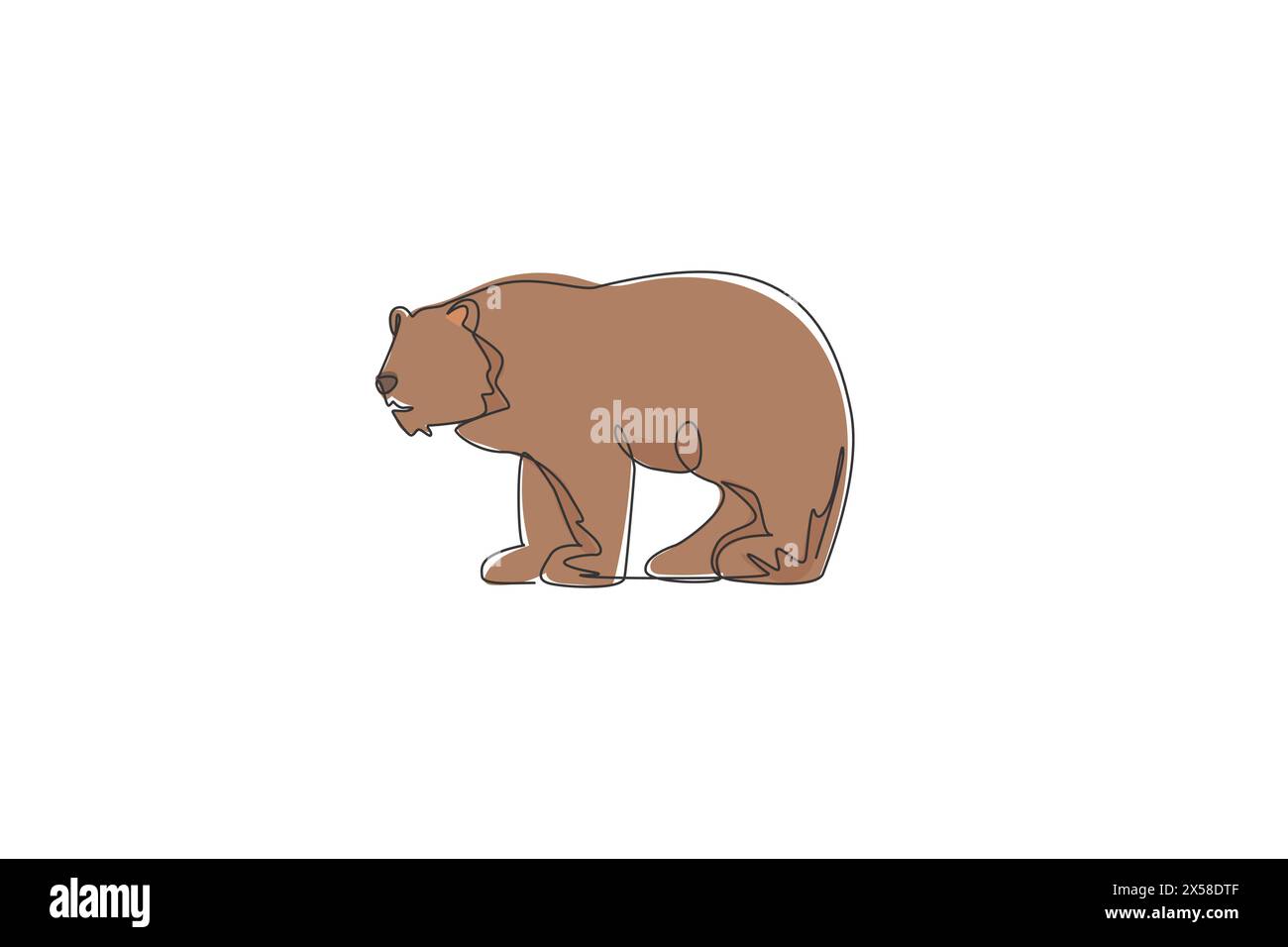 Single continuous line drawing of giant grizzly bear. Endangered animal ...