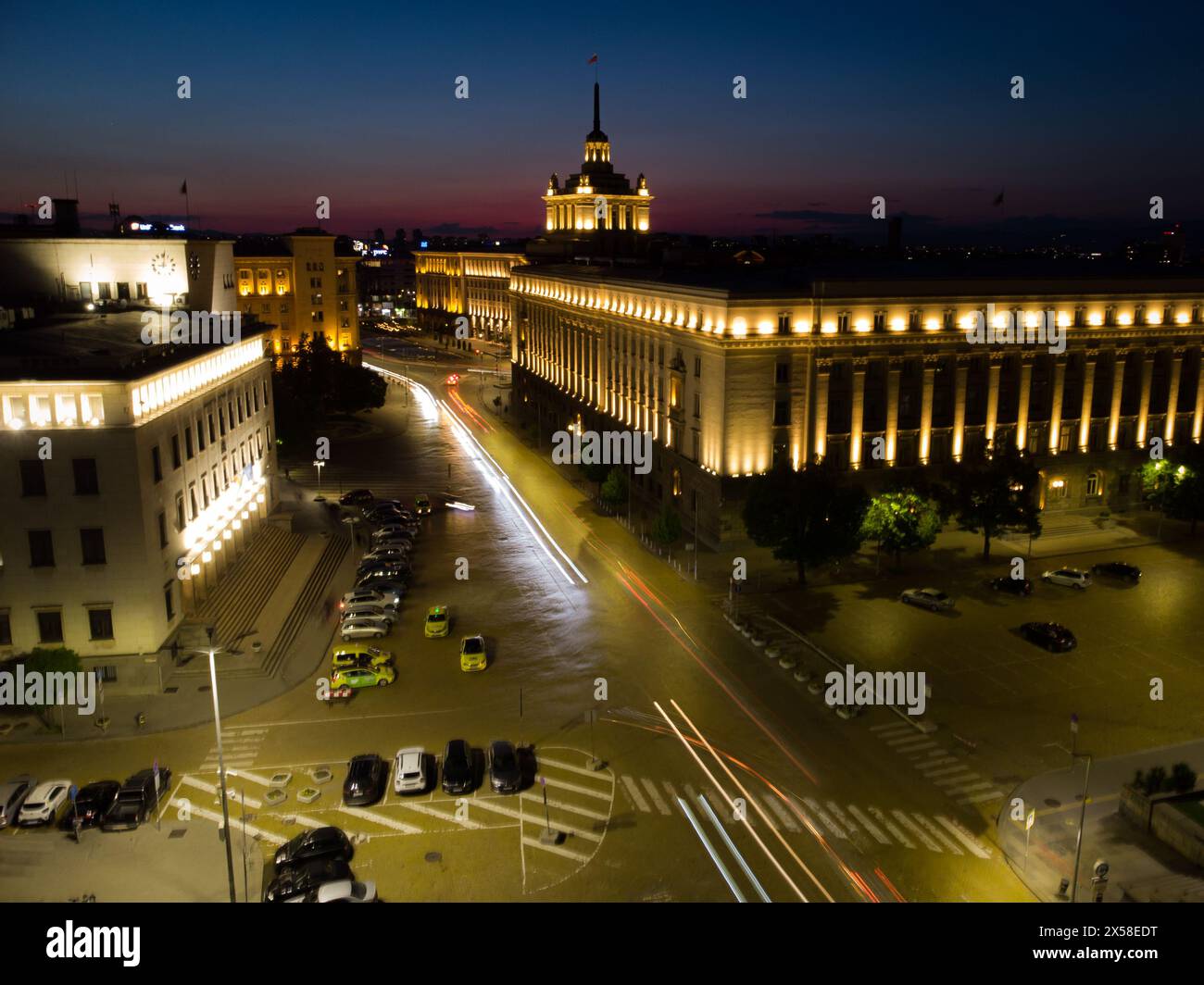 Night drone view over the downtown of capital of Bulgaria - Sofia Stock ...