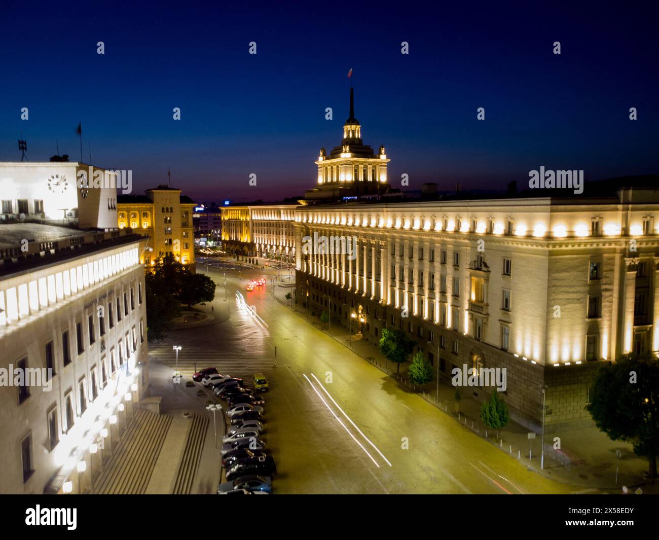 Night drone view over the downtown of capital of Bulgaria - Sofia Stock ...