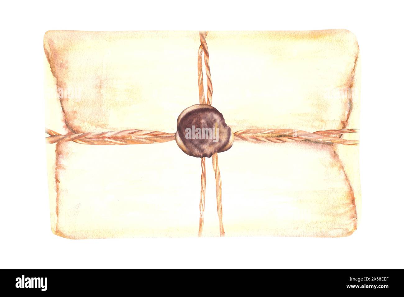 Vintage envelope with sealing wax. Watercolor retro postal paper, old ...