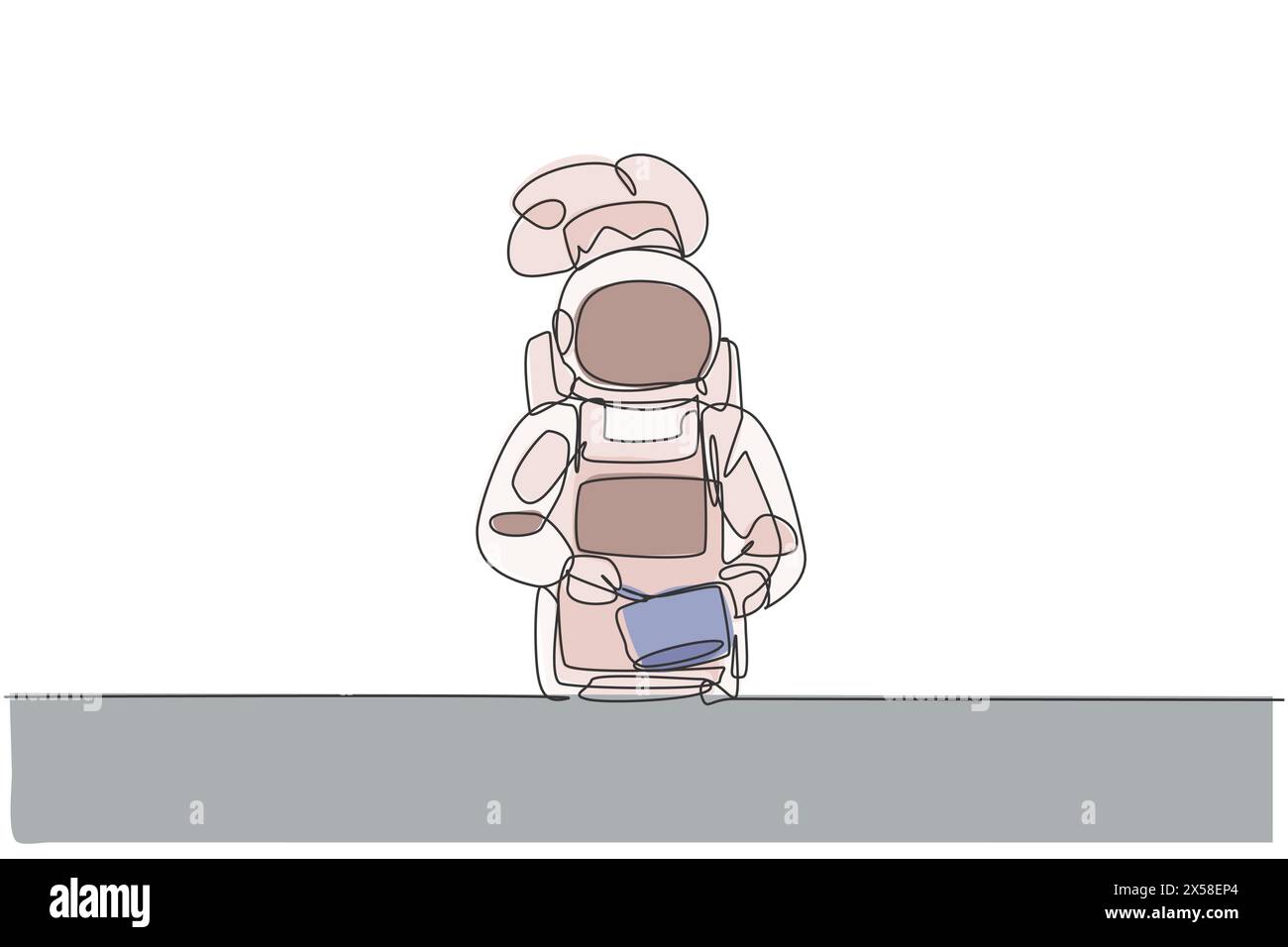 One single line drawing of young astronaut chef mixing healthy dough ...