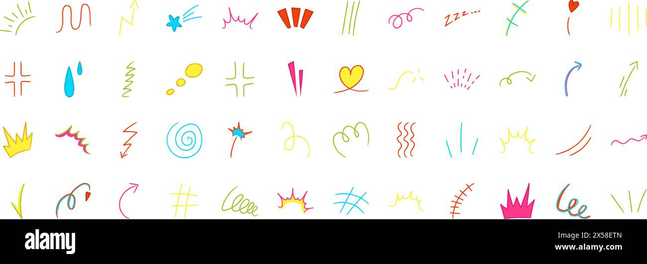 Hand drawn colorful anime manga design elements. Manga set of arrows ...