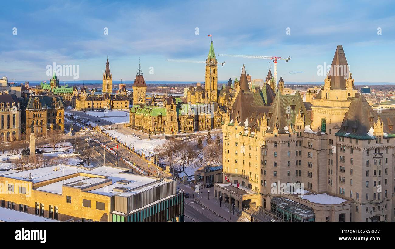 Panorama view of downtown Ottawa city skyline, cityscape of Ontario ...