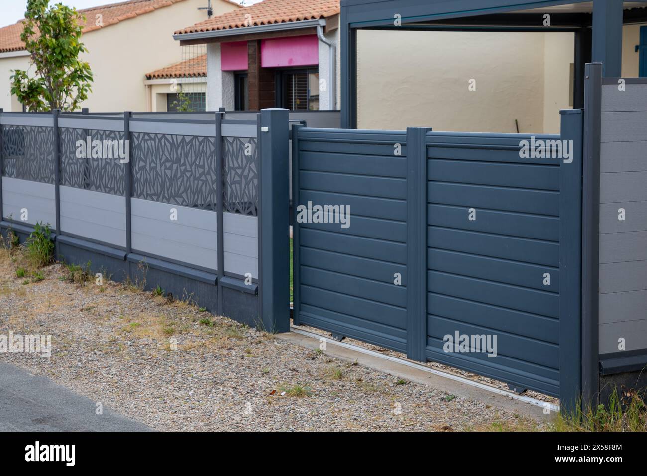 door large slide modern dark grey gate aluminum portal to gray home ...